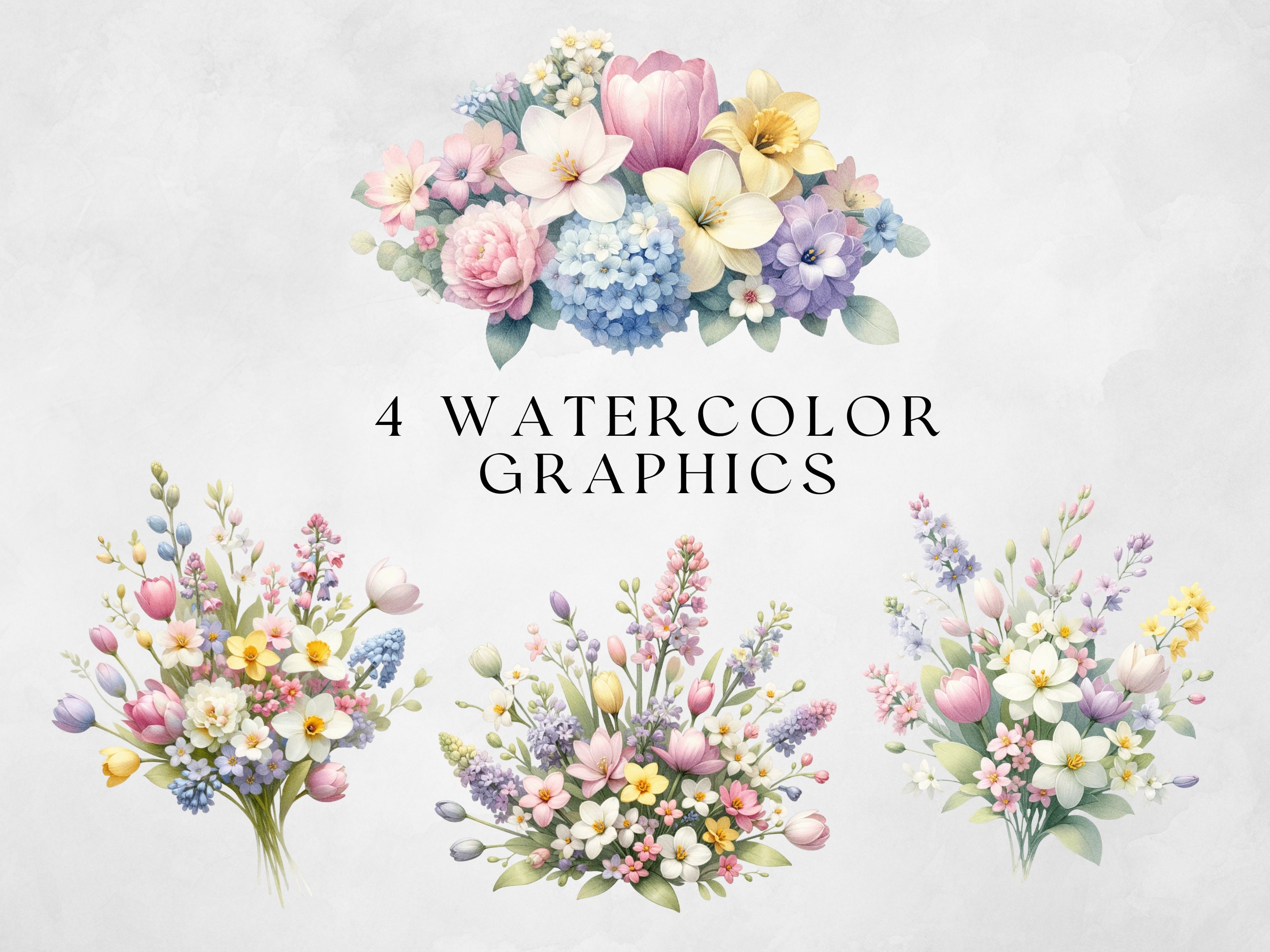 Spring Flower Clipart, Daisy Clip Art, Easter Florals, Watercolor ...