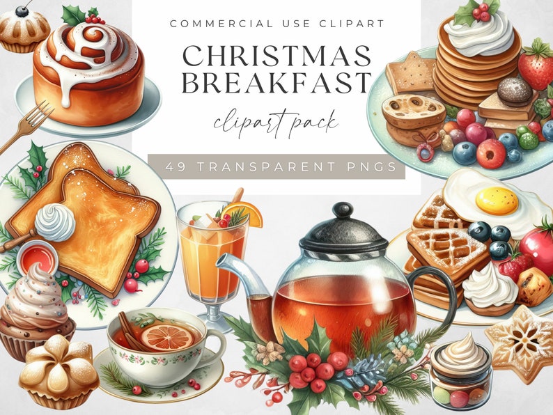 Christmas Breakfast Clipart, Food Clip Art, Festive Waffle Pancakes ...