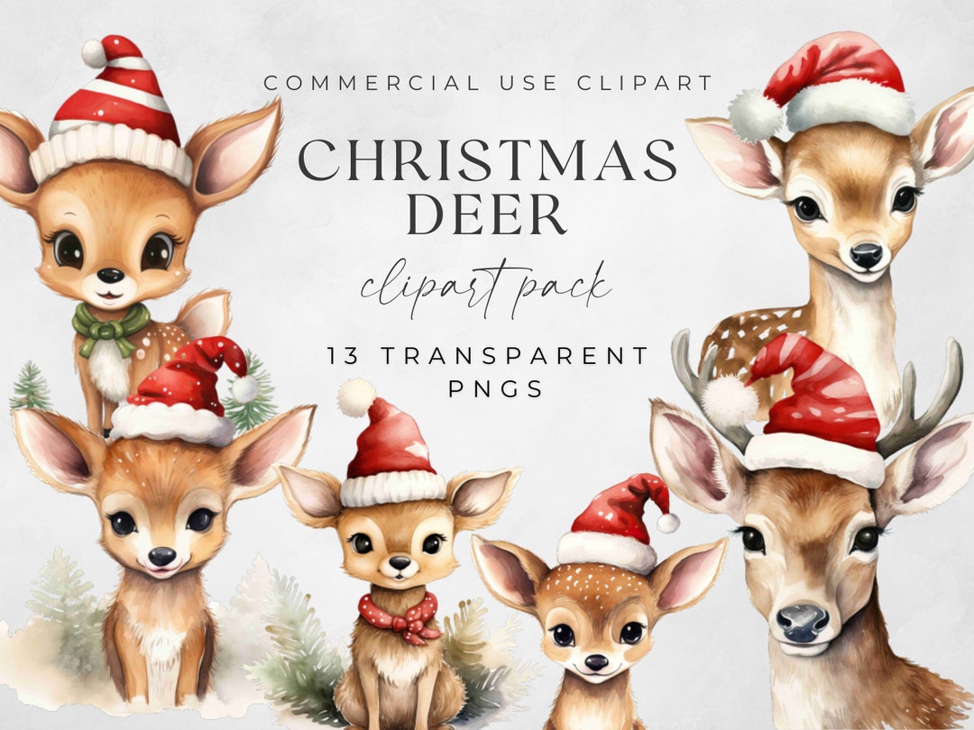 Festive Deer Clipart, Holiday Clipart, Watercolor Christmas Clipart ...