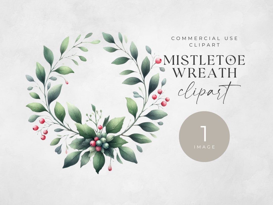 Mistletoe Wreath Clipart Png, SINGLE IMAGE, Watercolor PNG, Tradition ...