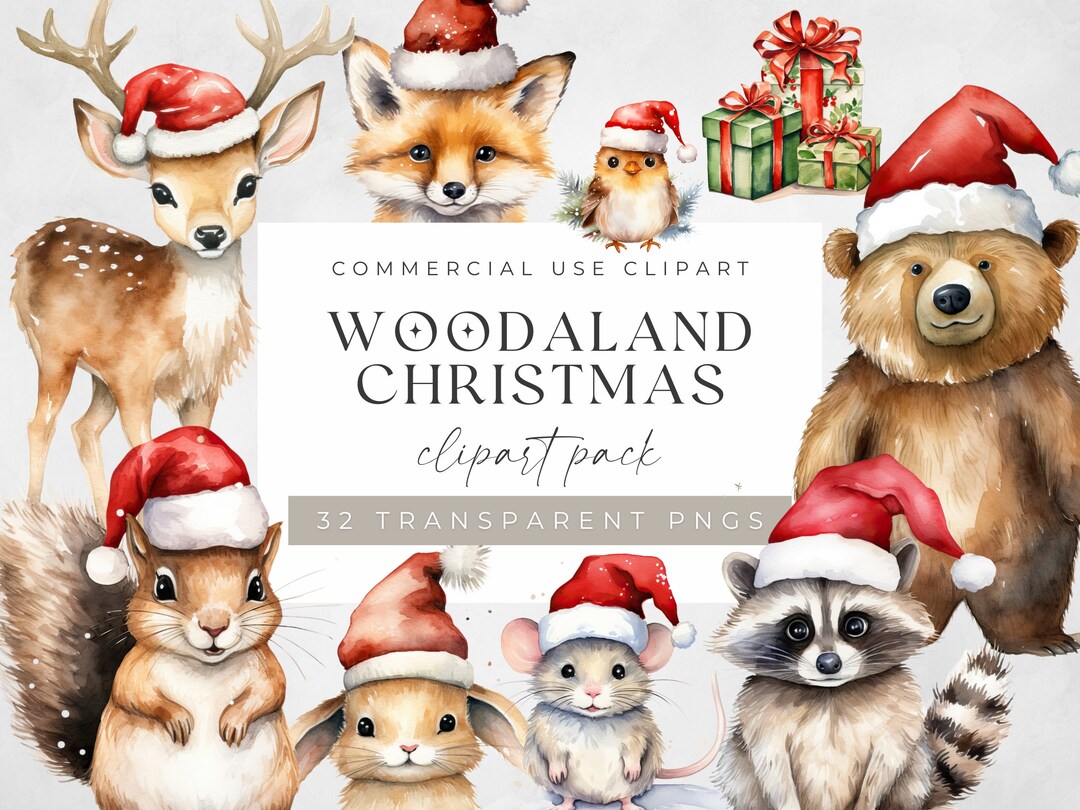 Watercolor Christmas Woodland Animal Clipart: Transparent PNG Graphics ...