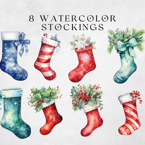 Christmas Stocking Clipart, Watercolor Winter Season Commercial Use ...