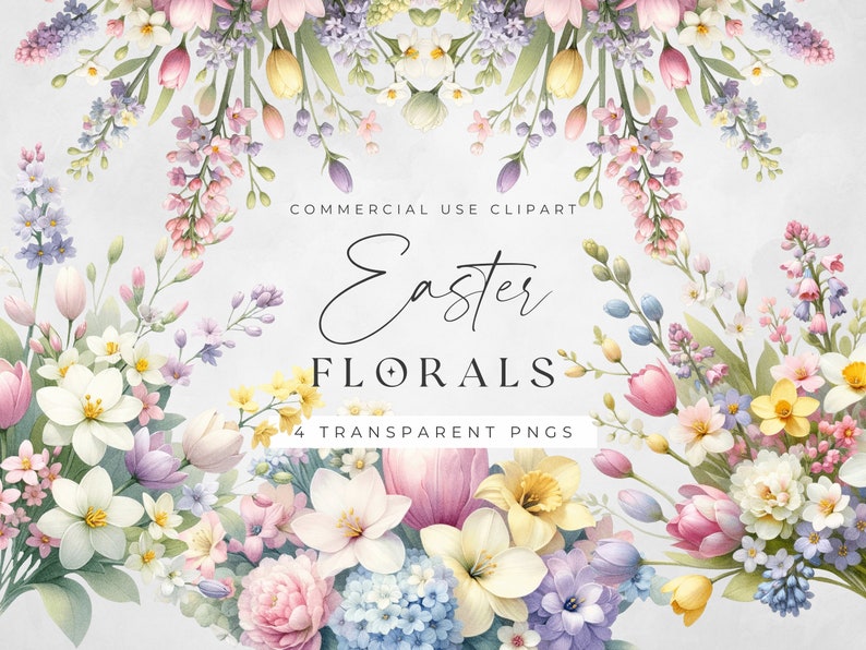 Spring Flower Clipart, Daisy Clip Art, Easter Florals, Watercolor ...