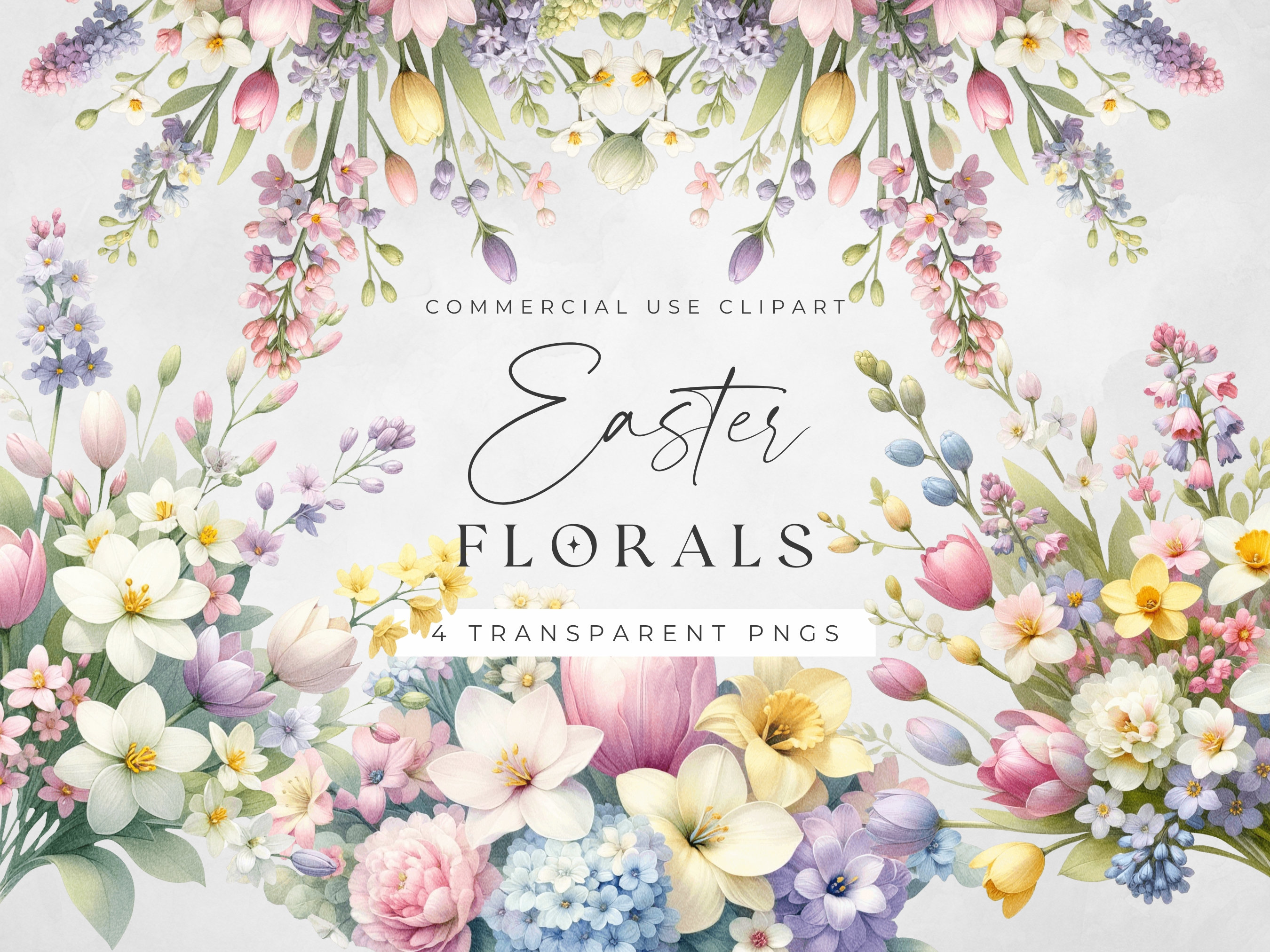 Spring Flower Clipart, Daisy Clip Art, Easter Florals, Watercolor ...