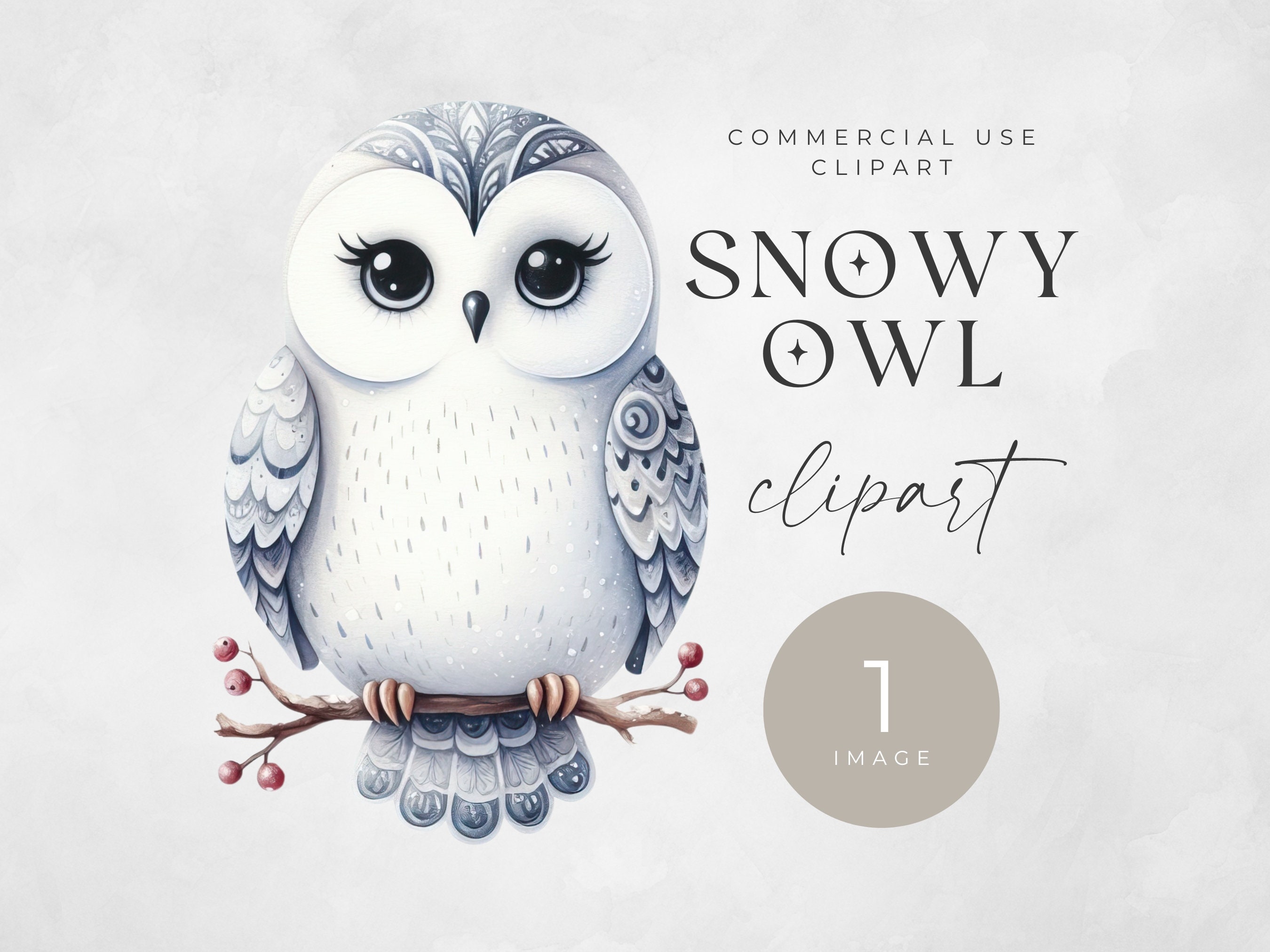 Winter Owl Clipart, SINGLE IMAGE Watercolor Snow Owl Clip Art, Nursery ...