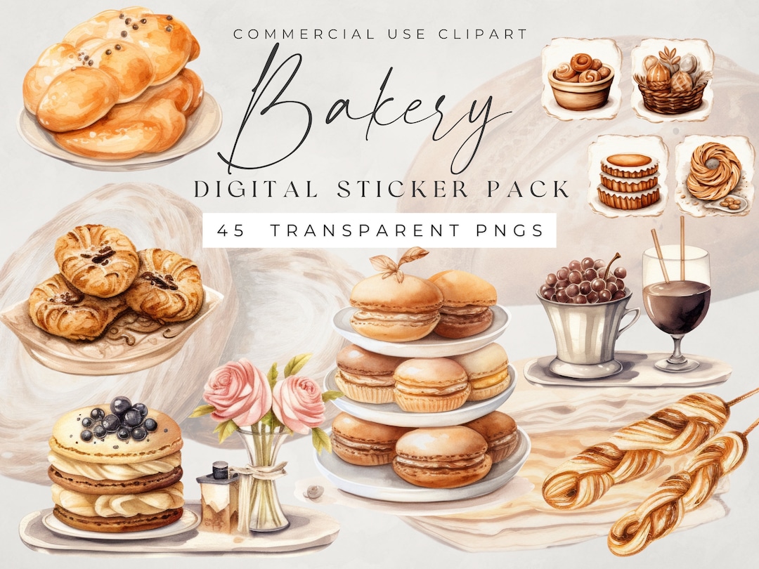 Bakery Digital Sticker, PNG Files of Digital Stickers, Cute Food ...
