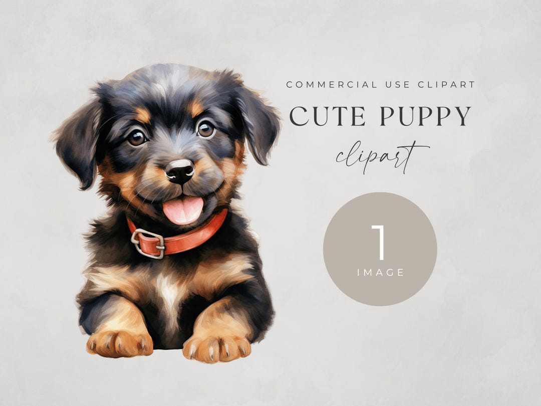 Puppy Love Clipart, Cute Dog Watercolor SINGLE IMAGE, for Commercial ...