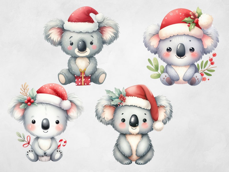 Christmas Koala Clipart Watercolor Australian Animal Clip - Etsy