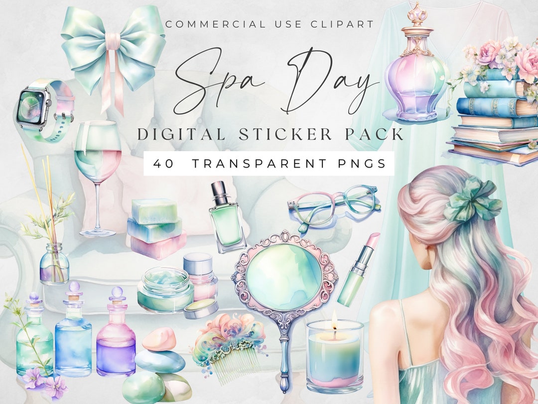 Spa Day Clipart, Beauty Graphics Digital Sticker Set, Watercolor ...