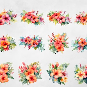Watercolor Tropical Floral Clipart, Hawaiian Plants Clip Art, Hawaii ...