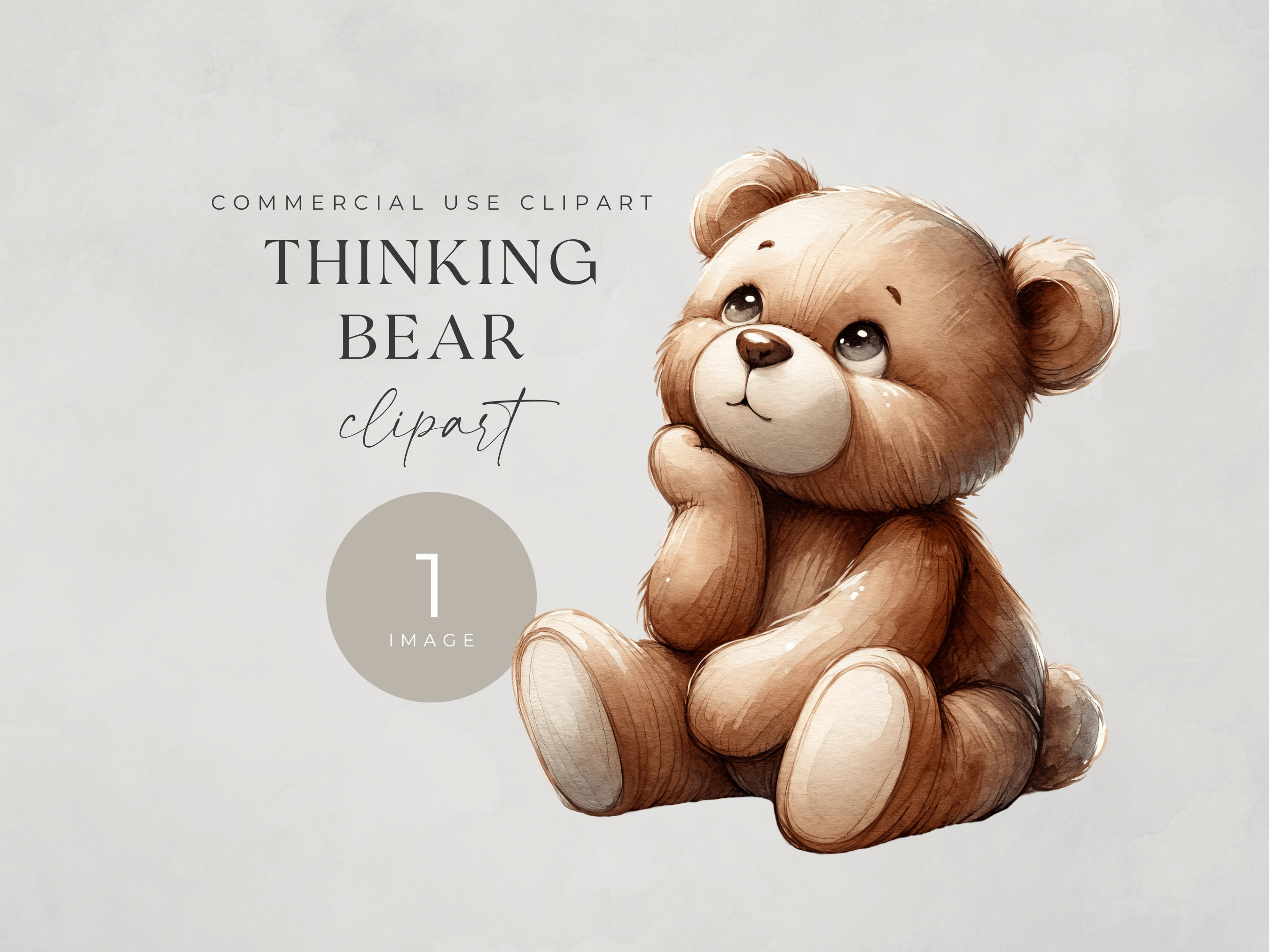 Thinking Teddy Bear Watercolor Clipart, SINGLE IMAGE, for Commercial Use, Transparent Pngs, Baby ...