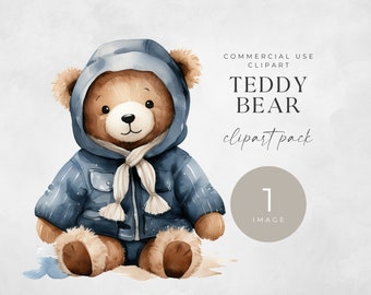 Cute Brown Teddy Bear Watercolor Clipart, SINGLE IMAGE, for Commercial ...