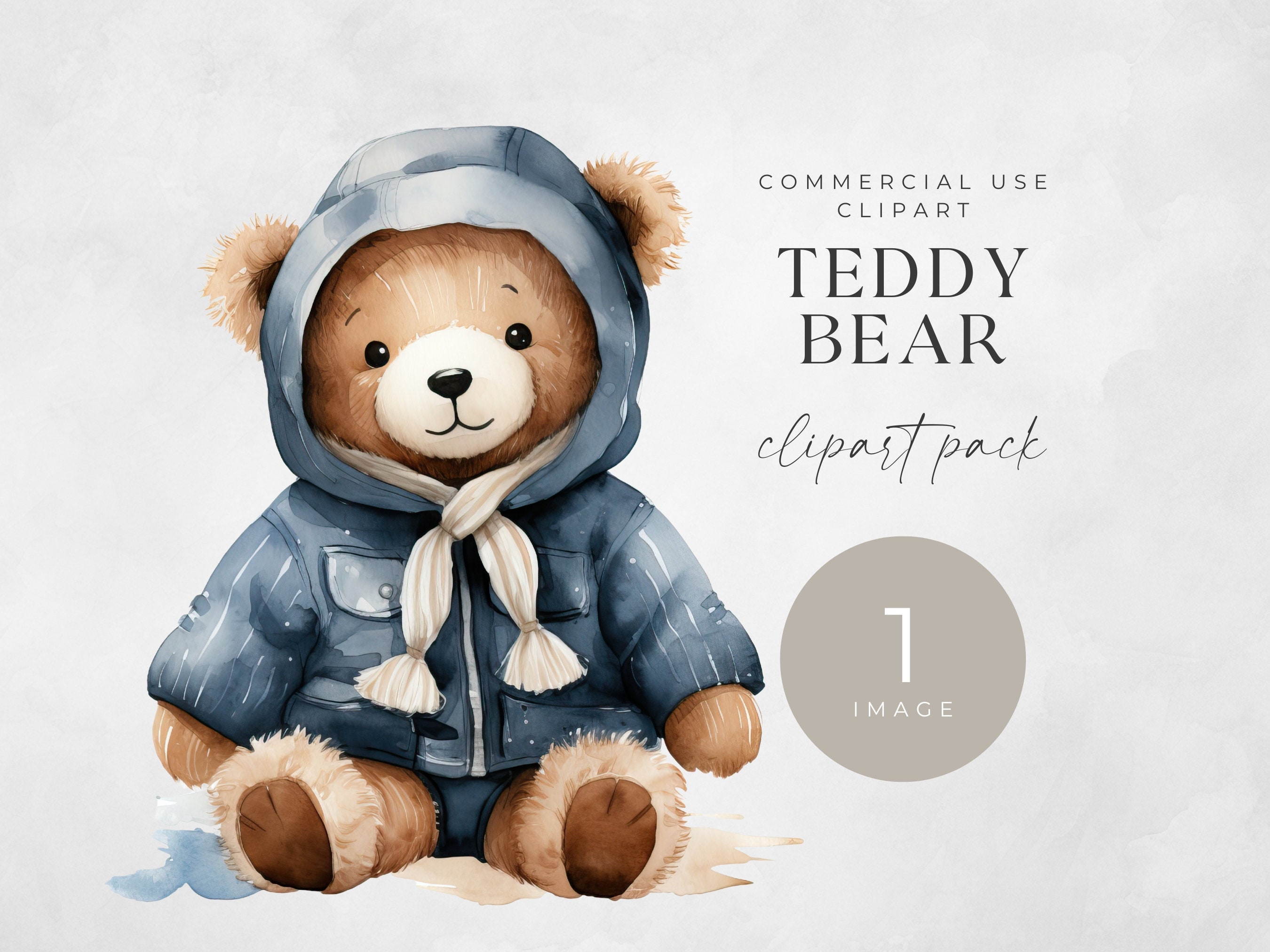 Teddy Bear Watercolor Clipart, SINGLE IMAGE, for Commercial Use ...
