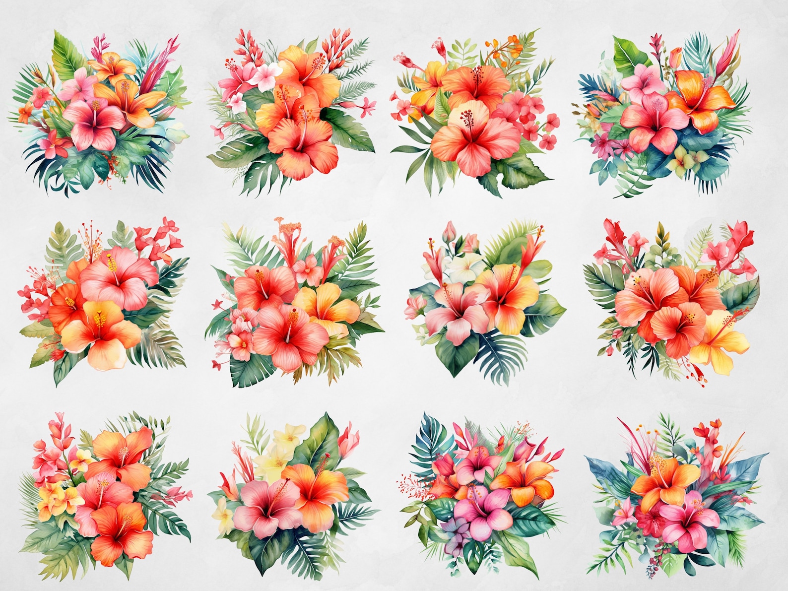 Watercolor Tropical Floral Clipart, Hawaiian Plants Clip Art, Hawaii ...