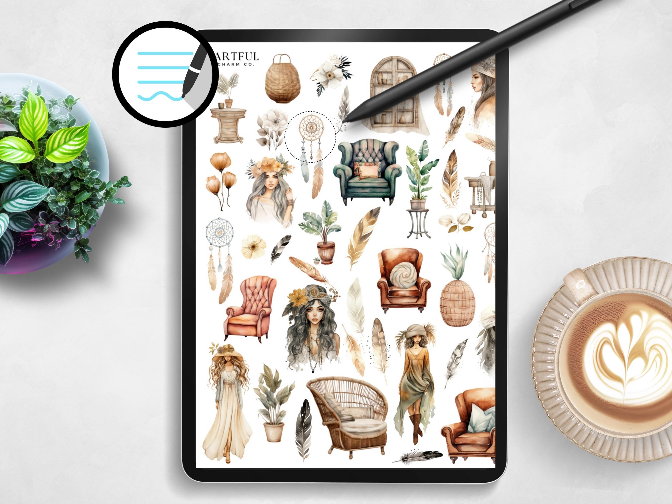 Boho Sticker Pack Digital, PNG Files of Digital Stickers, Digital ...