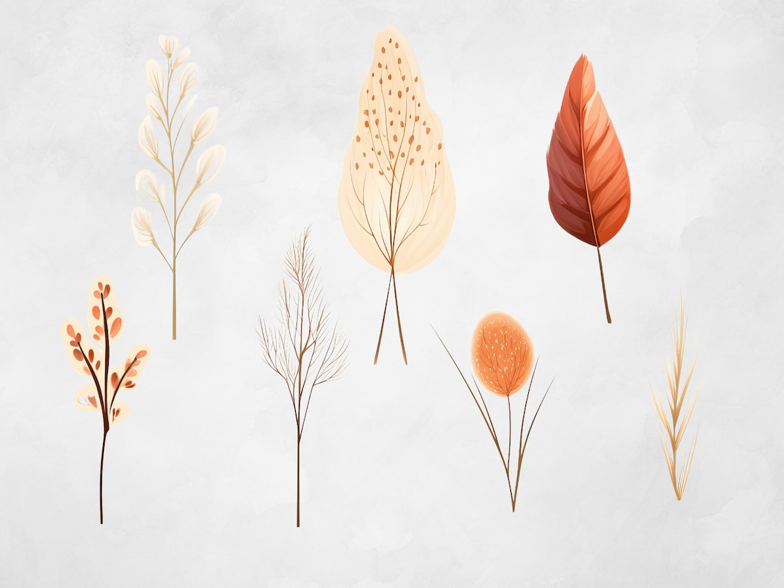 Terracotta Floral Clipart, Orange & Brown Fall Flowers Clipart, Boho ...