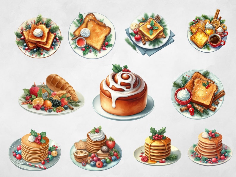 Christmas Breakfast Clipart, Food Clip Art, Festive Waffle Pancakes ...