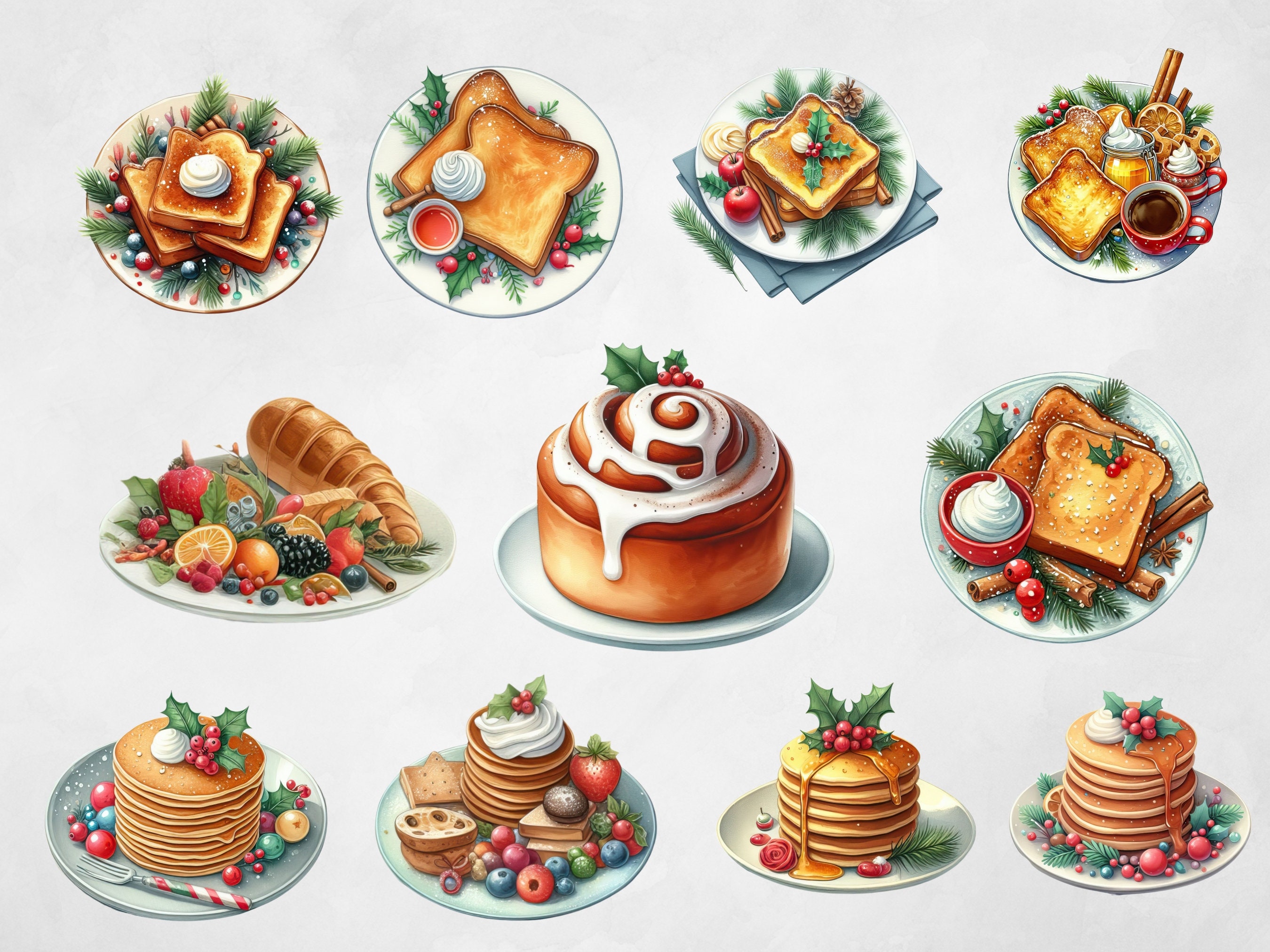 Christmas Breakfast Clipart, Food Clip Art, Festive Waffle Pancakes ...