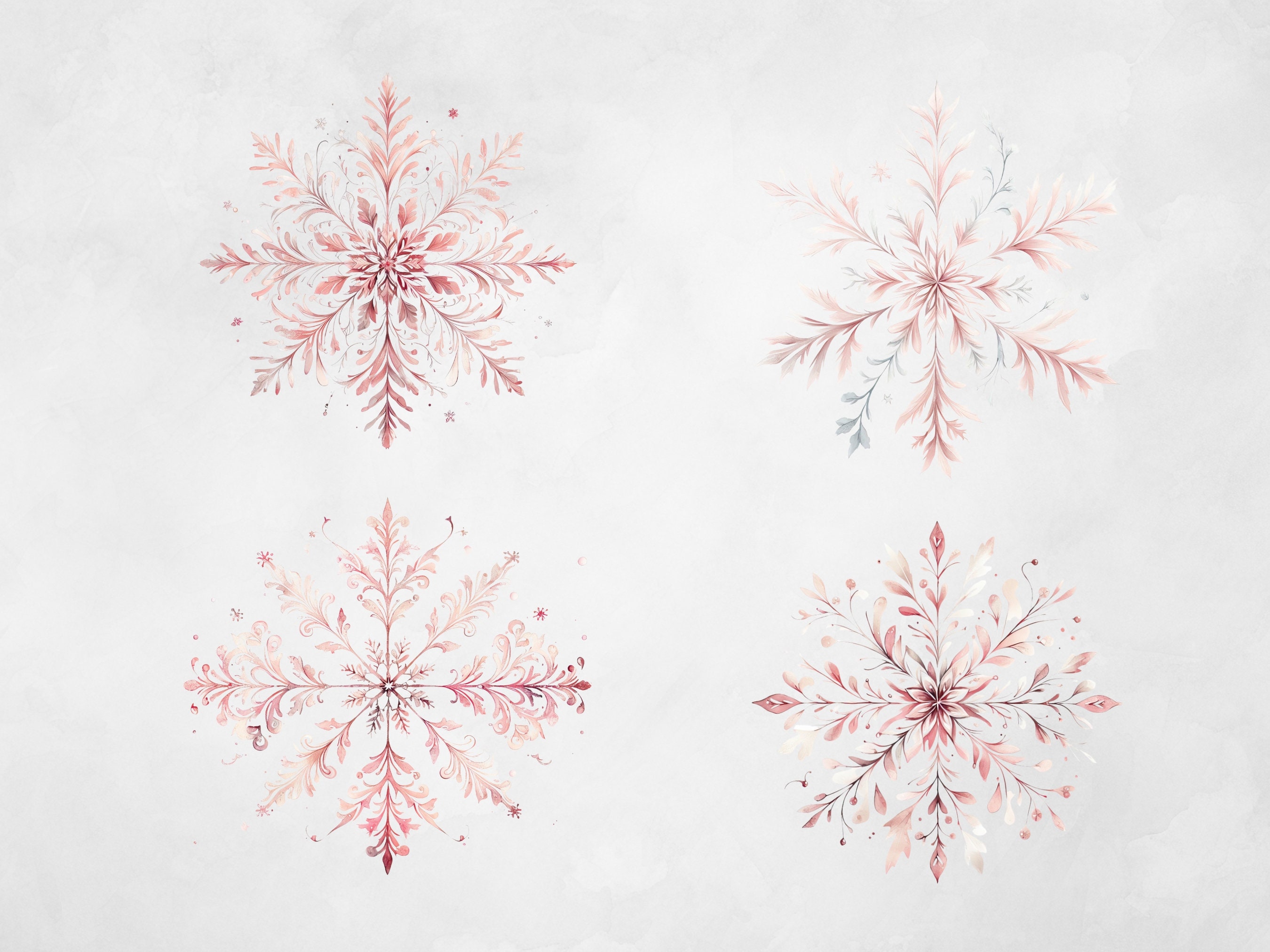 Snowflake Watercolor Clipart, Pink Snowflake Clip Art, Watercolor ...