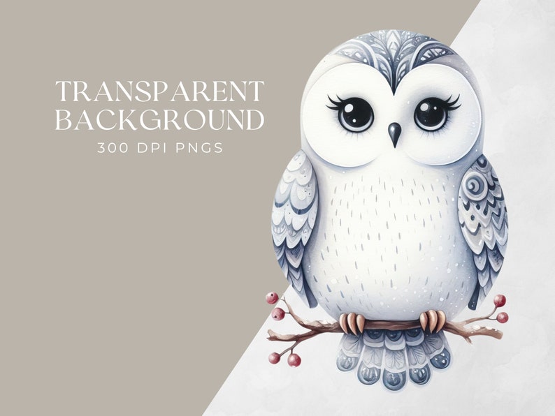 Winter Owl Clipart, SINGLE IMAGE Watercolor Snow Owl Clip Art, Nursery ...