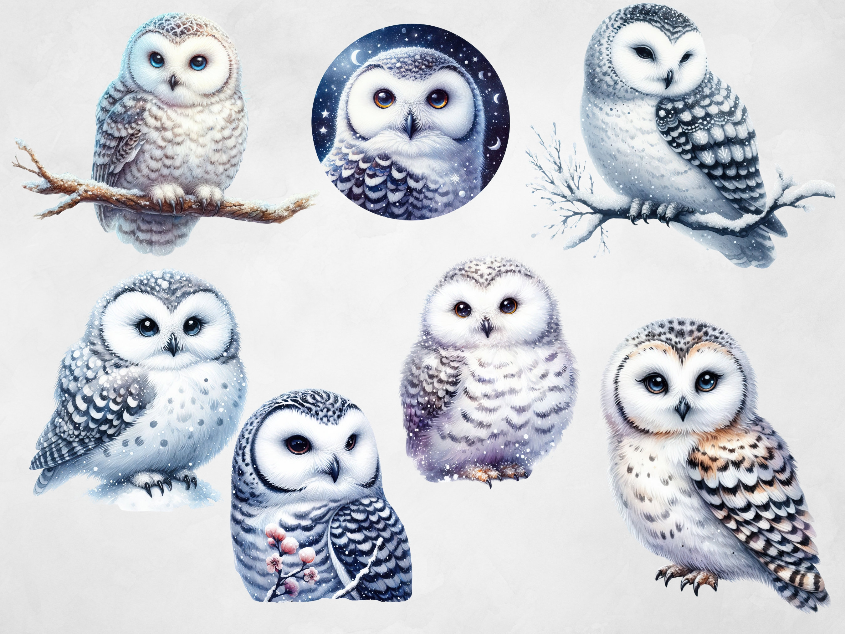 Winter Owl Clipart Watercolor Snow Owl Clip Art Nursery - Etsy