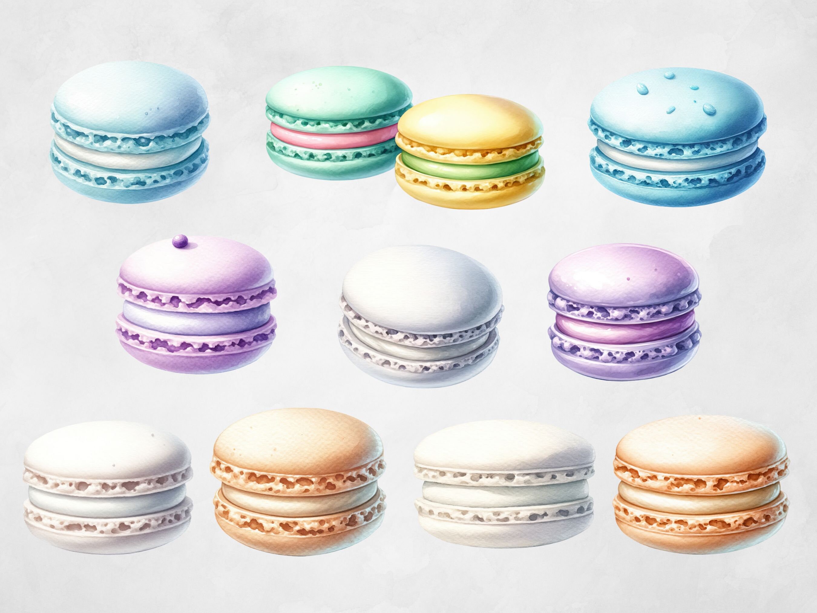 Macaron Clipart, French Macarons, Cookie Clip Art, Watercolor Dessert ...