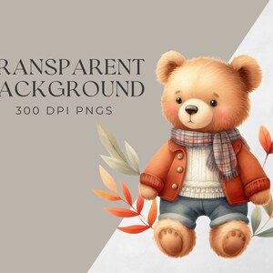 Clipart Autumn Teddy Bear, Fall Bear Png, Watercolor Autumn, Cute Teddy ...