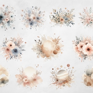 Neutral Watercolor Splatter Clipart, Boho Minimalist Splashes, Abstract ...