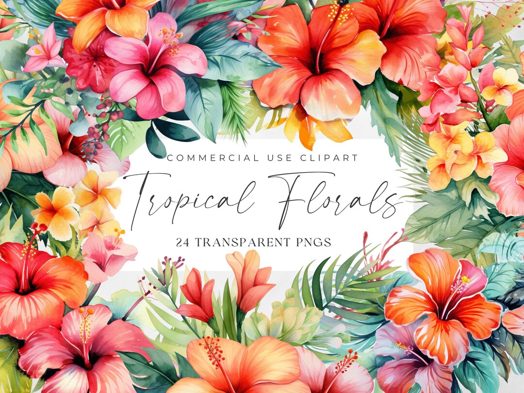 Watercolor Tropical Floral Clipart, Hawaiian Plants Clip Art, Hawaii ...