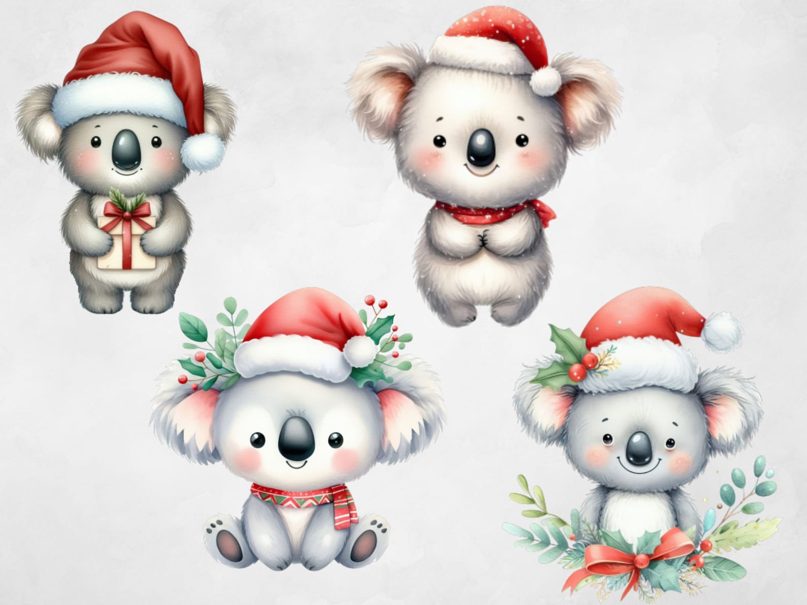 Christmas Koala Clipart Watercolor Australian Animal Clip - Etsy