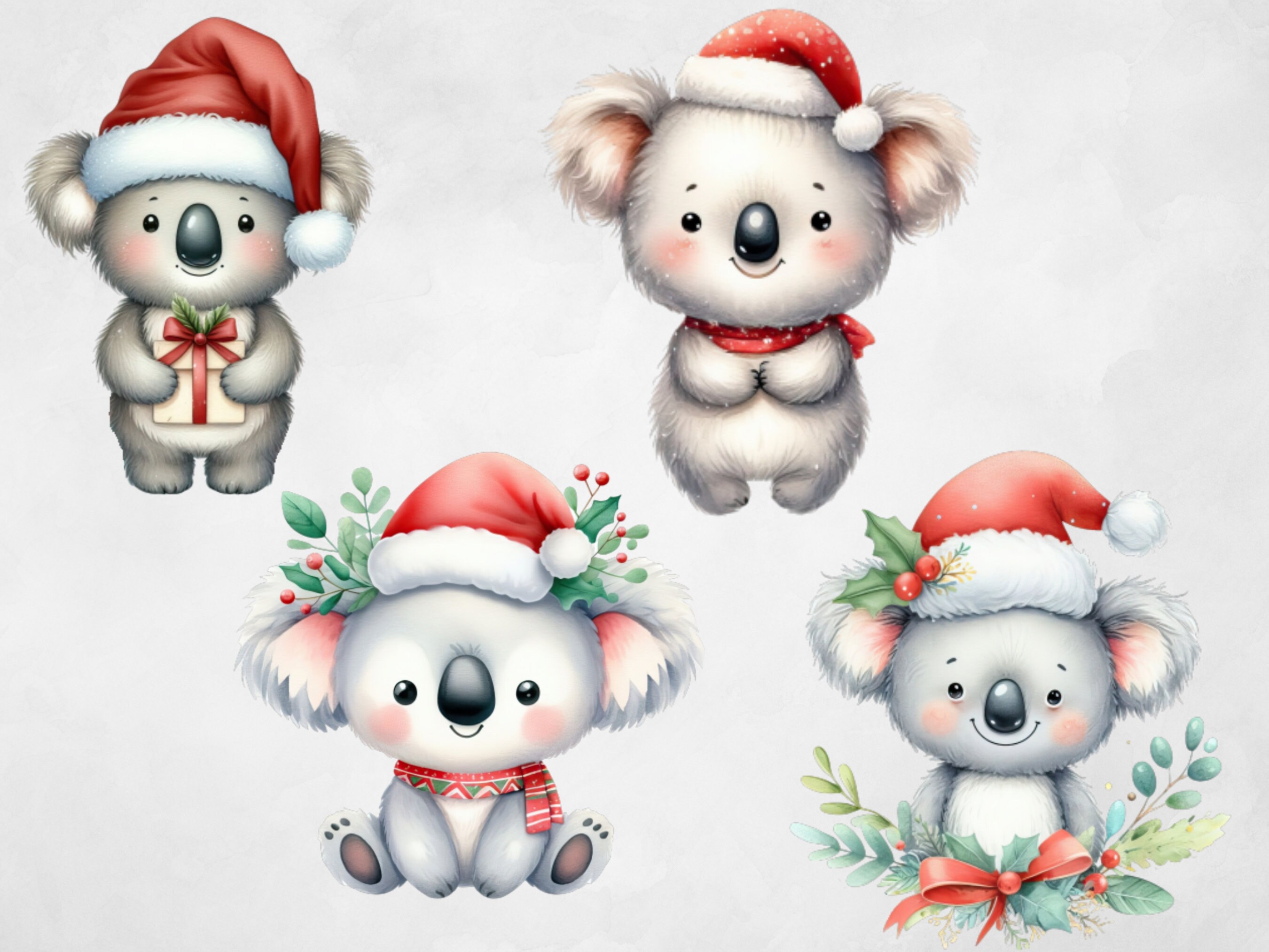Christmas Koala Clipart Watercolor Australian Animal Clip - Etsy