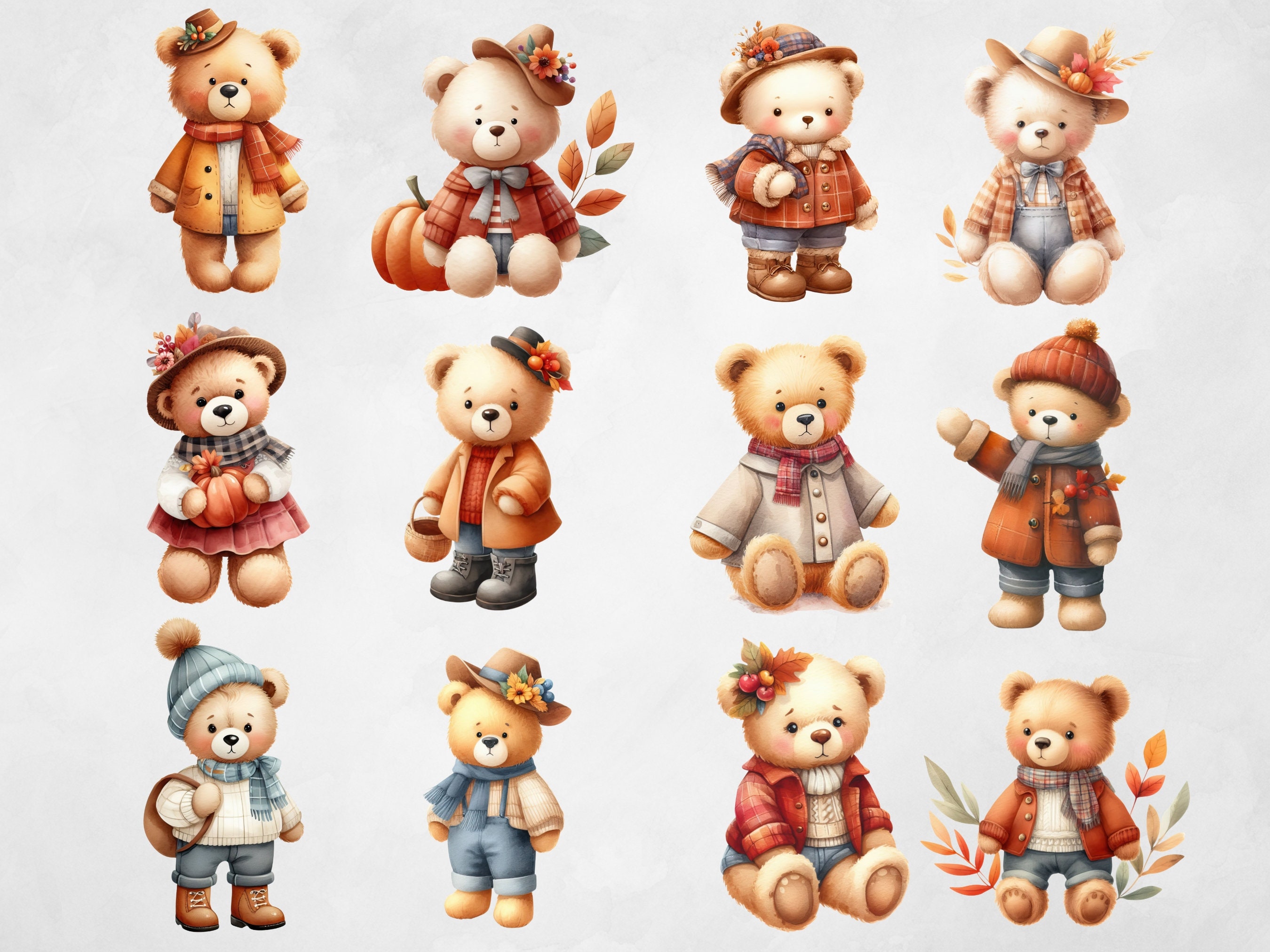 Autumn Teddy Bear Clipart With Transparent Background - Etsy
