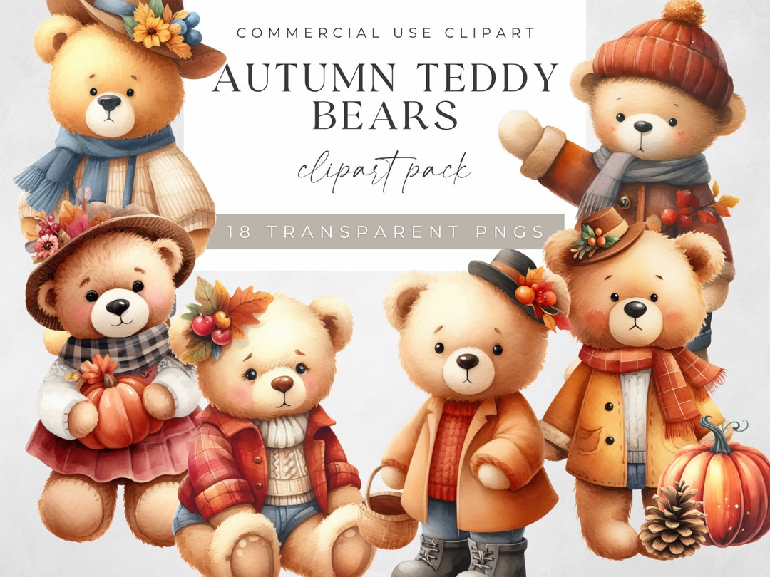 Clipart Autumn Teddy Bear, Fall Bear Png, Watercolor Autumn, Cute Teddy ...