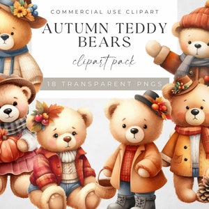 Clipart Autumn Teddy Bear, Fall Bear Png, Watercolor Autumn, Cute Teddy ...