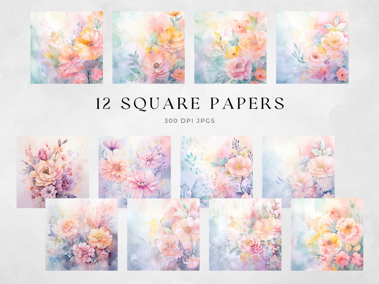 Pastel Floral Digital Papers, Pastel Backgrounds, Digital Paper Pack ...