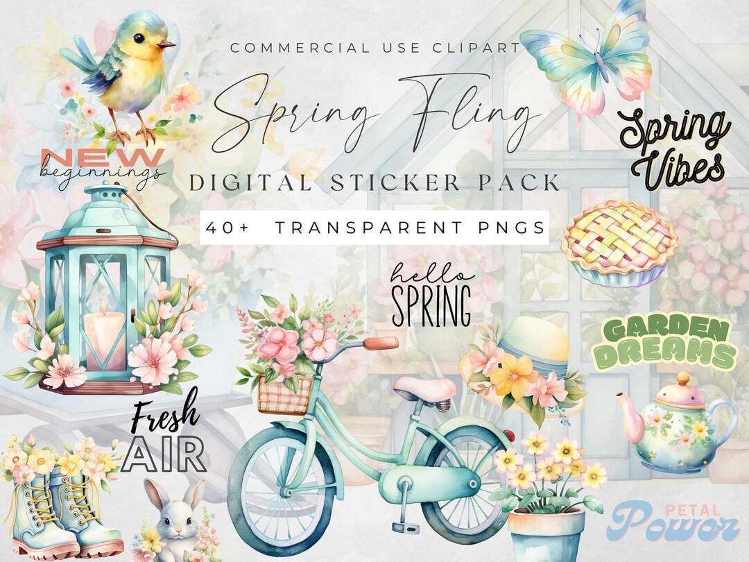 Spring Garden Animal Stickers: Watercolor Floral PNG Files (digital ...