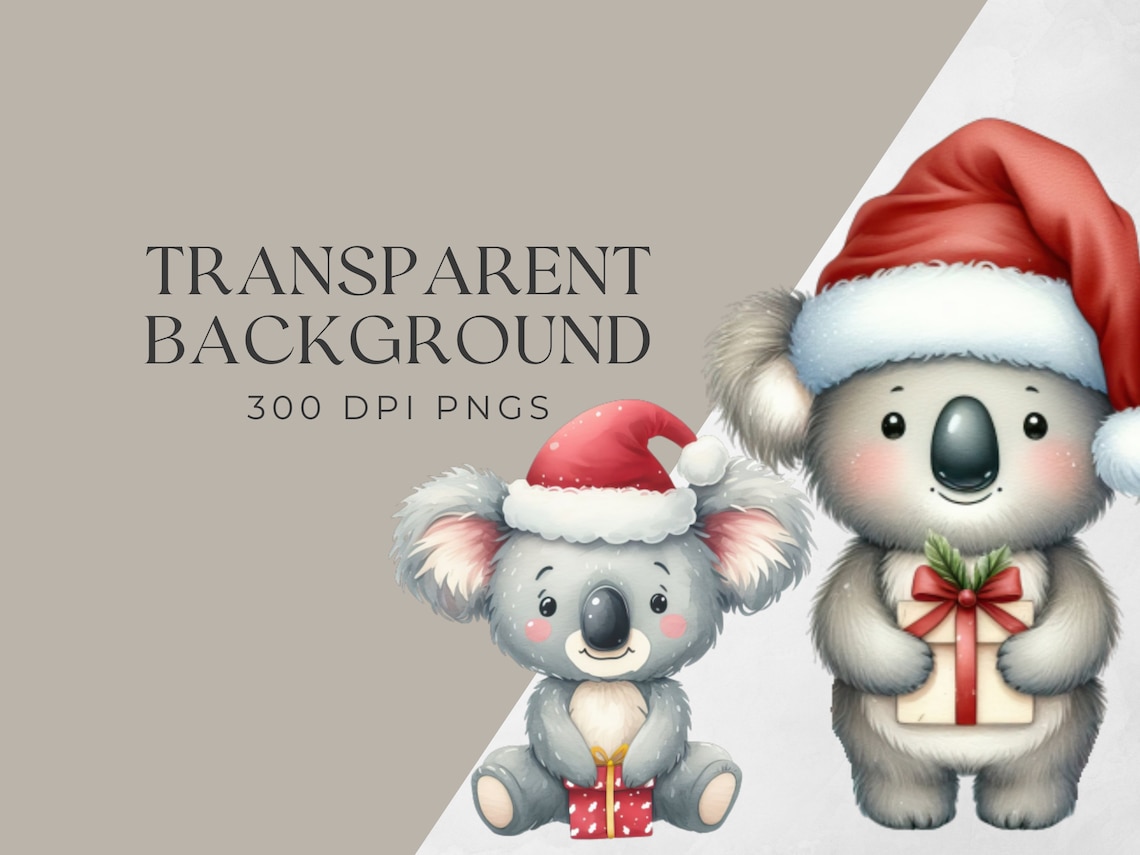 Christmas Koala Clipart Watercolor Australian Animal Clip - Etsy