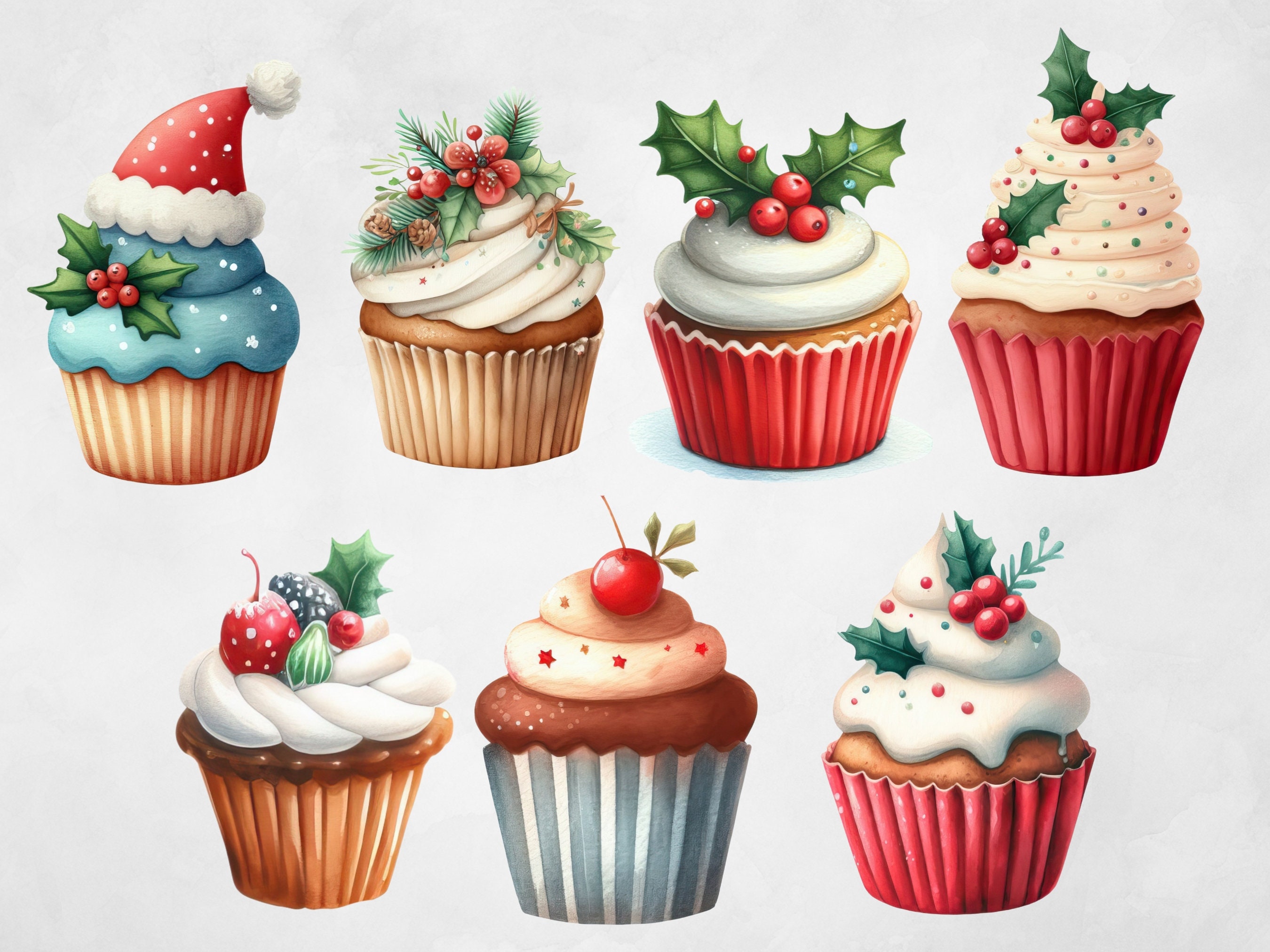 Christmas Cupcake Clipart Watercolor Winter Clipart Pack - Etsy