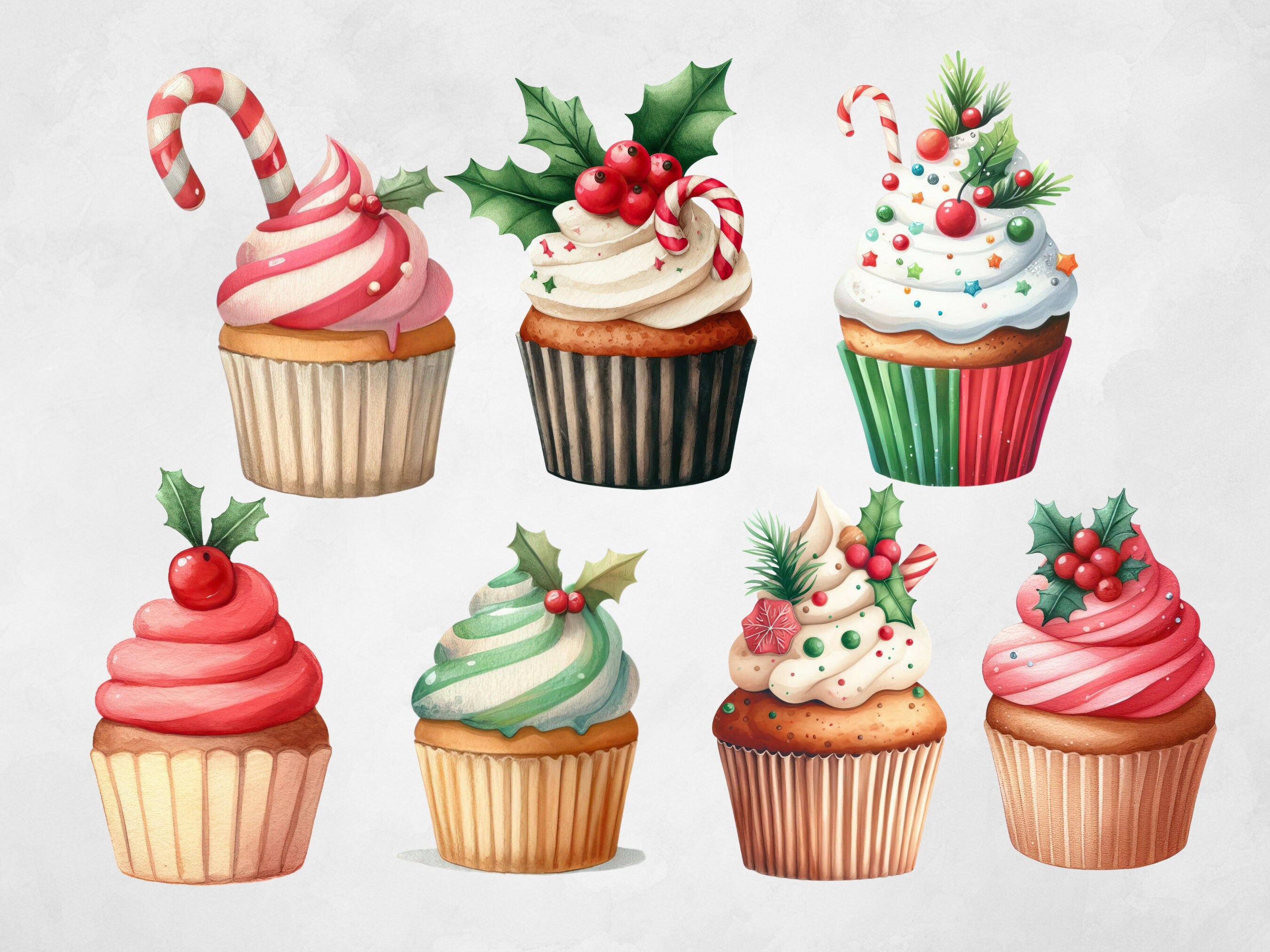 Christmas Cupcake Clipart Watercolor Winter Clipart Pack - Etsy