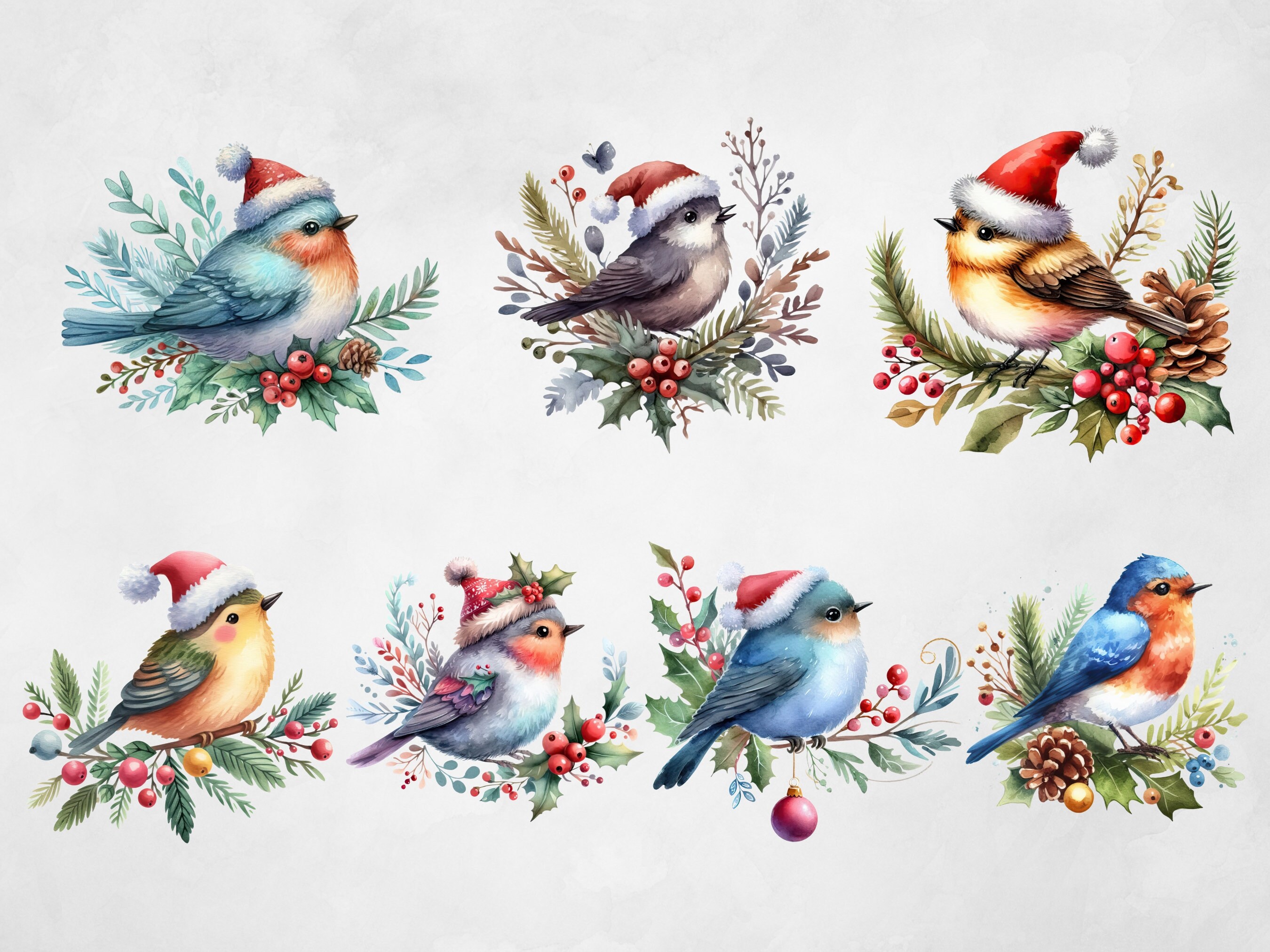 Watercolor Christmas Bird Clipart: Festive Holiday PNG (digital ...