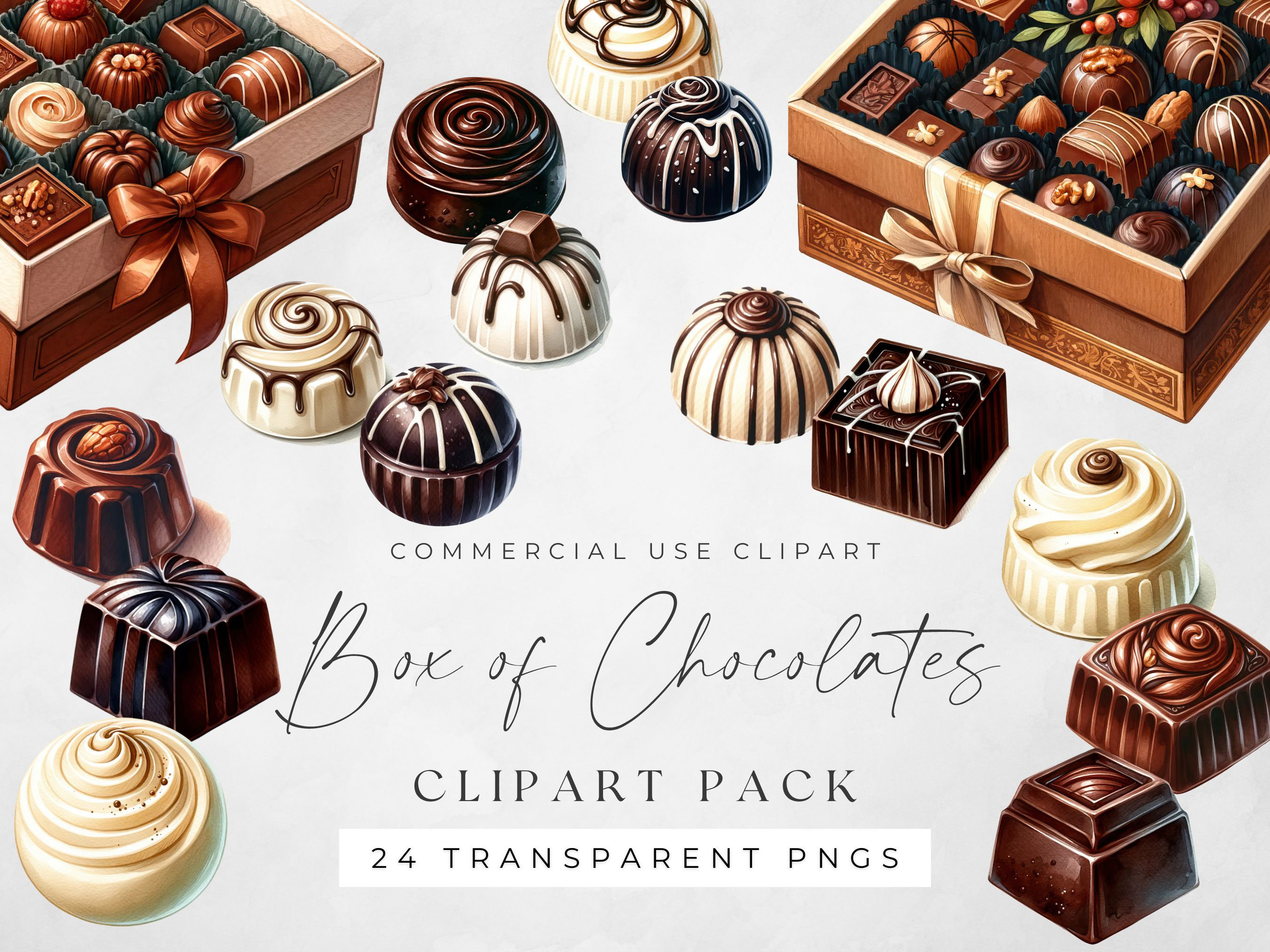 Box of Chocolate Clipart, Watercolor Chocolates PNG, Valentine ...