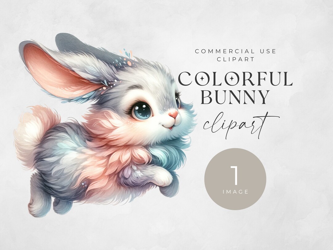 Easter Bunny Watercolor Clipart, SINGLE IMAGE, Adorable Fluffy Rabbit ...