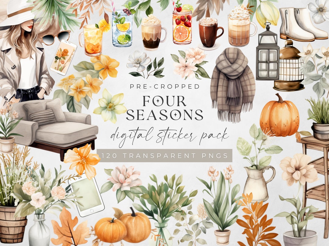 Seasonal Digital Planner Stickers, Pre-cropped PNG Files, Cute ...