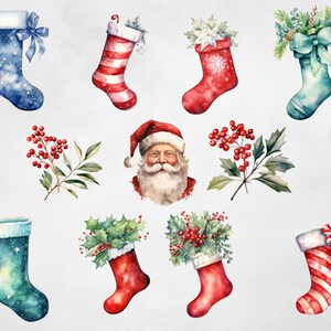 Christmas Stocking Clipart, Watercolor Winter Season Commercial Use ...