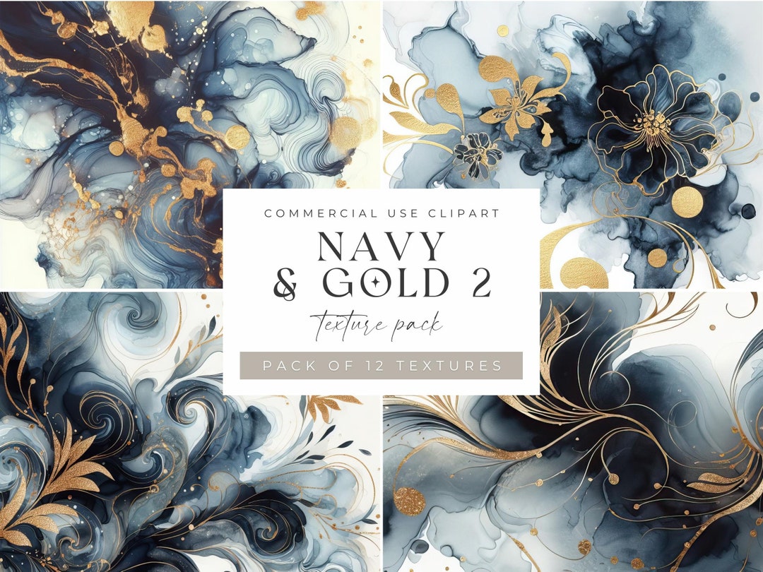 Alcohol Ink Texture Clipart, Navy Gold Abstract Painting Clip Art ...