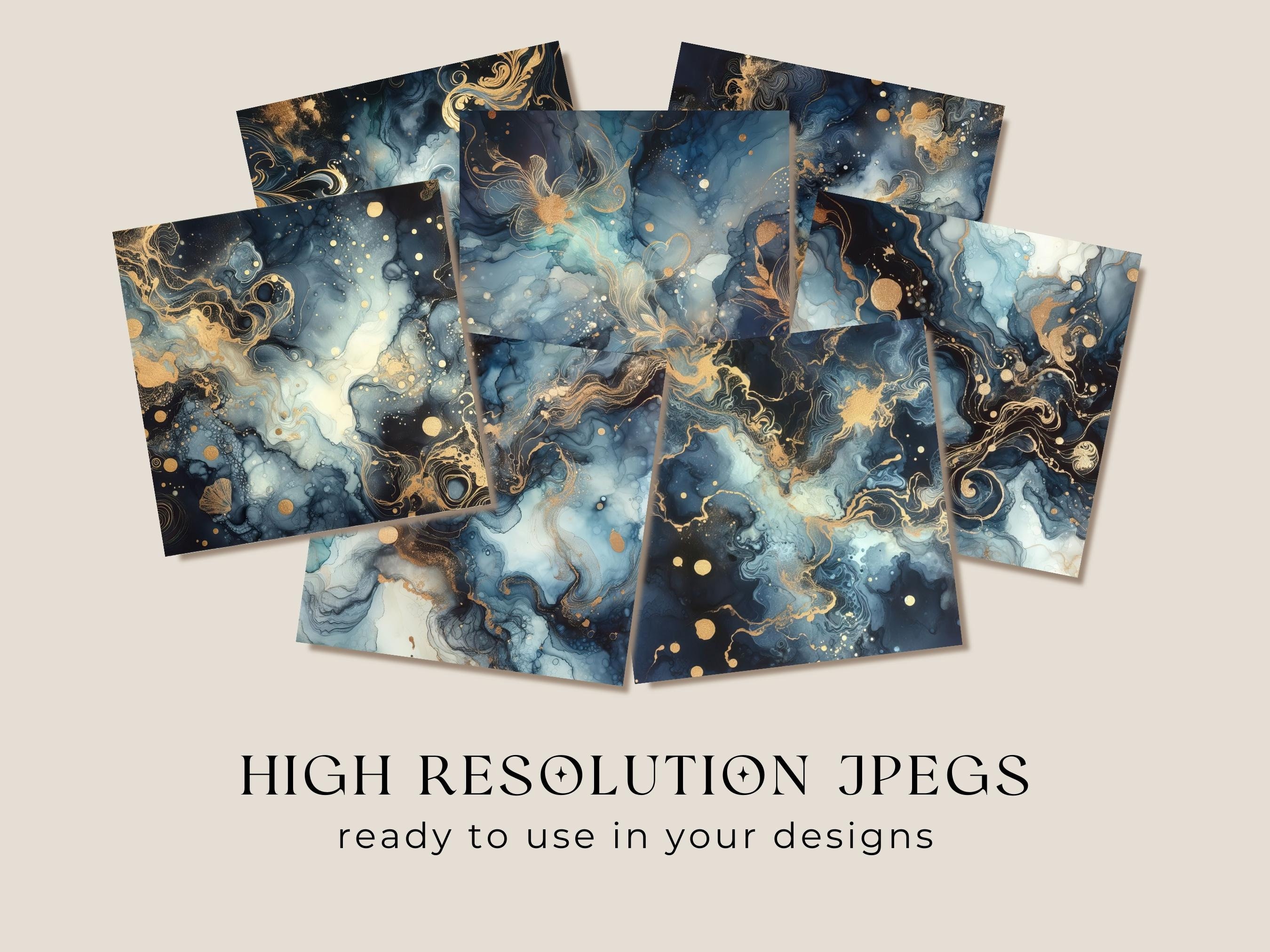 Alcohol Ink Texture Clipart, Navy Gold Abstract Painting Clip Art ...