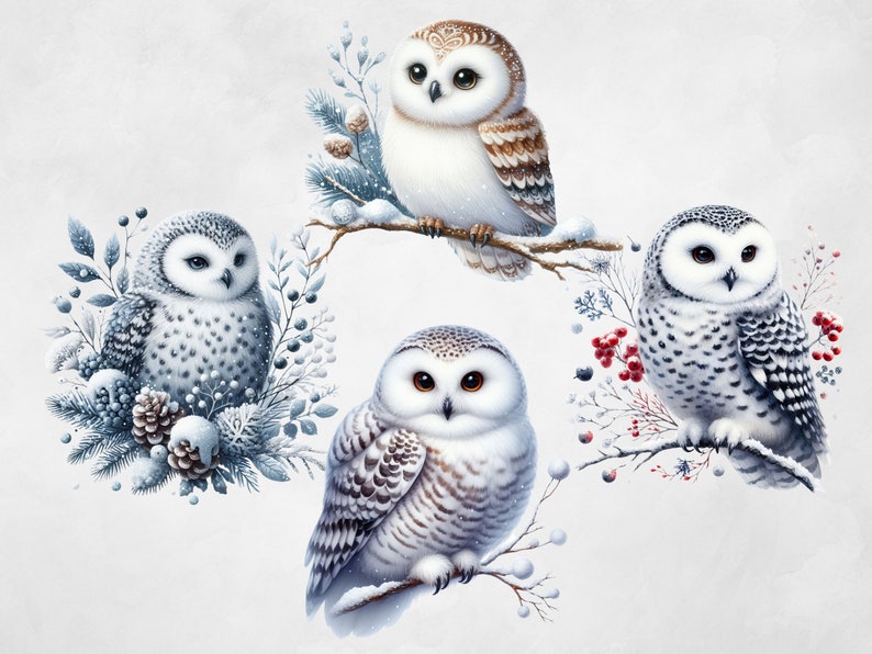 Winter Owl Clipart Watercolor Snow Owl Clip Art Nursery - Etsy