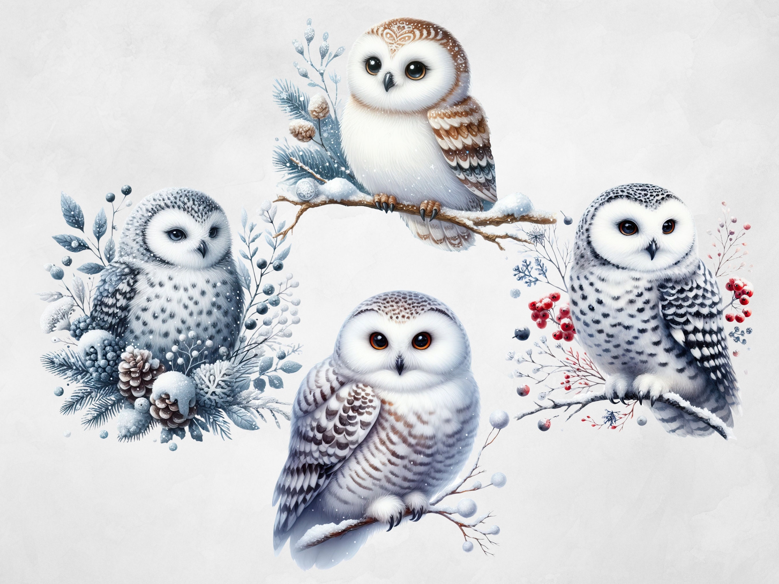 Winter Owl Clipart Watercolor Snow Owl Clip Art Nursery - Etsy