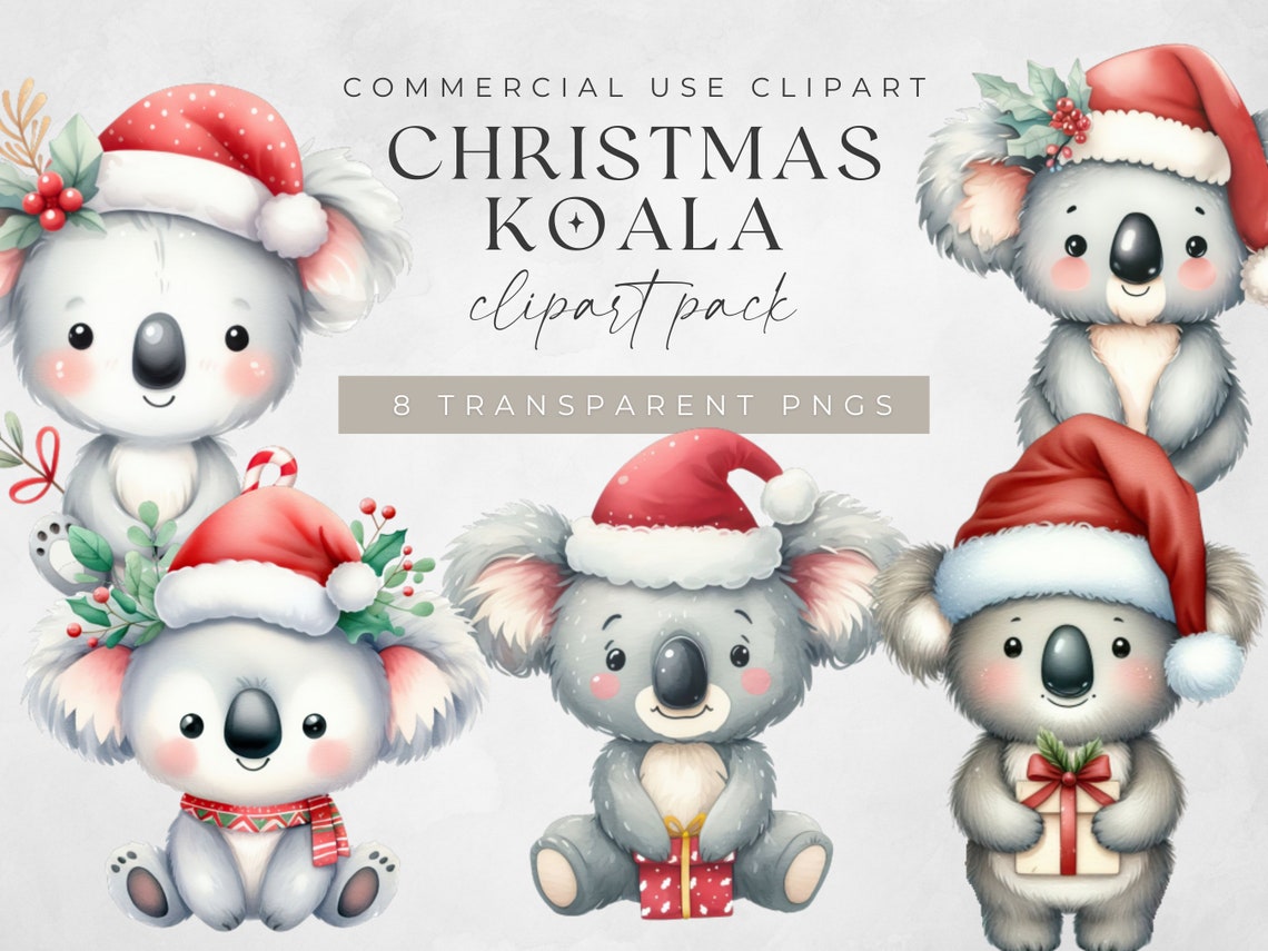 Christmas Koala Clipart Watercolor Australian Animal Clip - Etsy