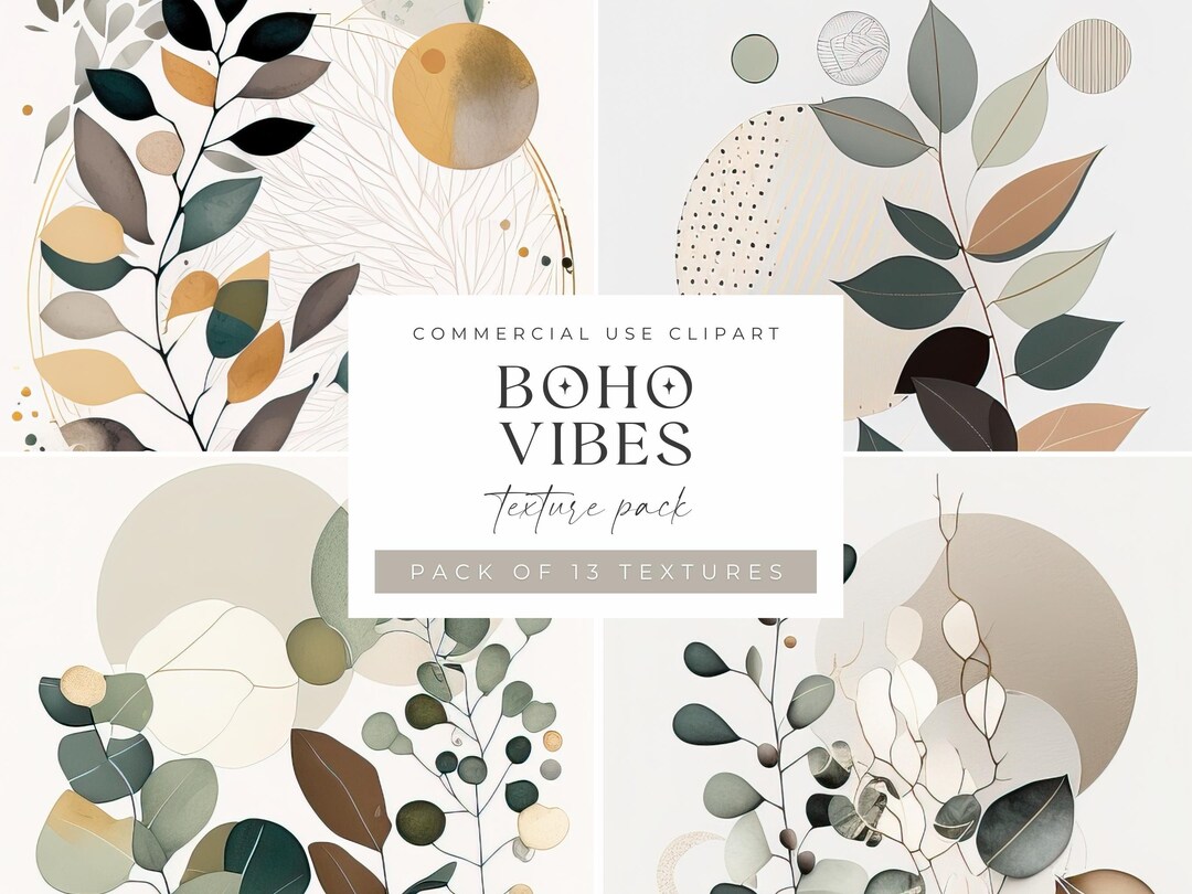 Boho Digital Papers Texture Pack, Natural Color, Junk Journal, Hippie ...